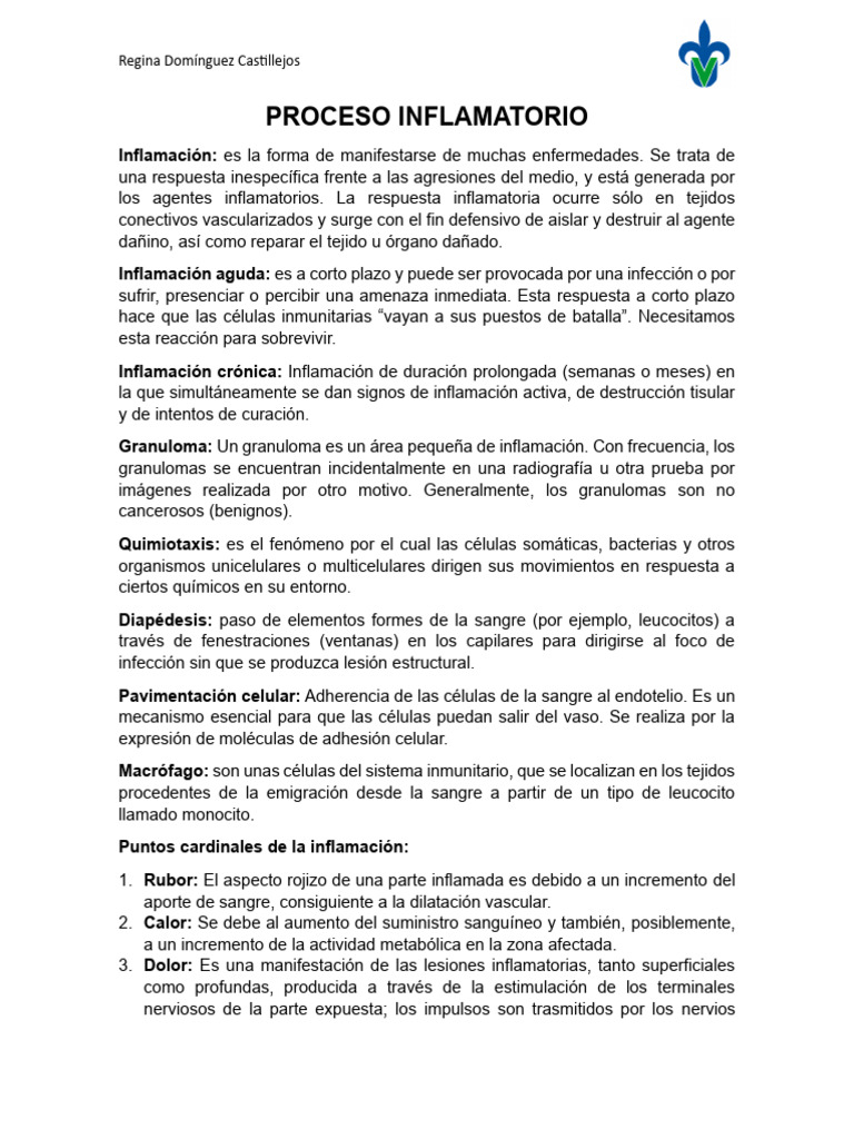 Proceso Inflamatorio: Fases y Signos | PDF | Inflamación | Medicina CLINICA