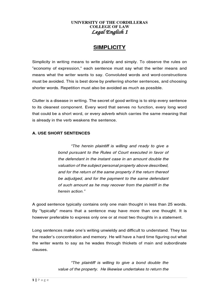 SIMPLICITY | PDF | Sentence (Linguistics) | Justice