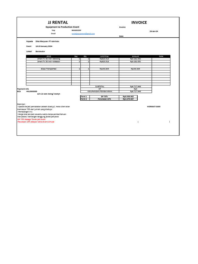 Invoice Sewa TV untuk Event PT Askrindo | PDF