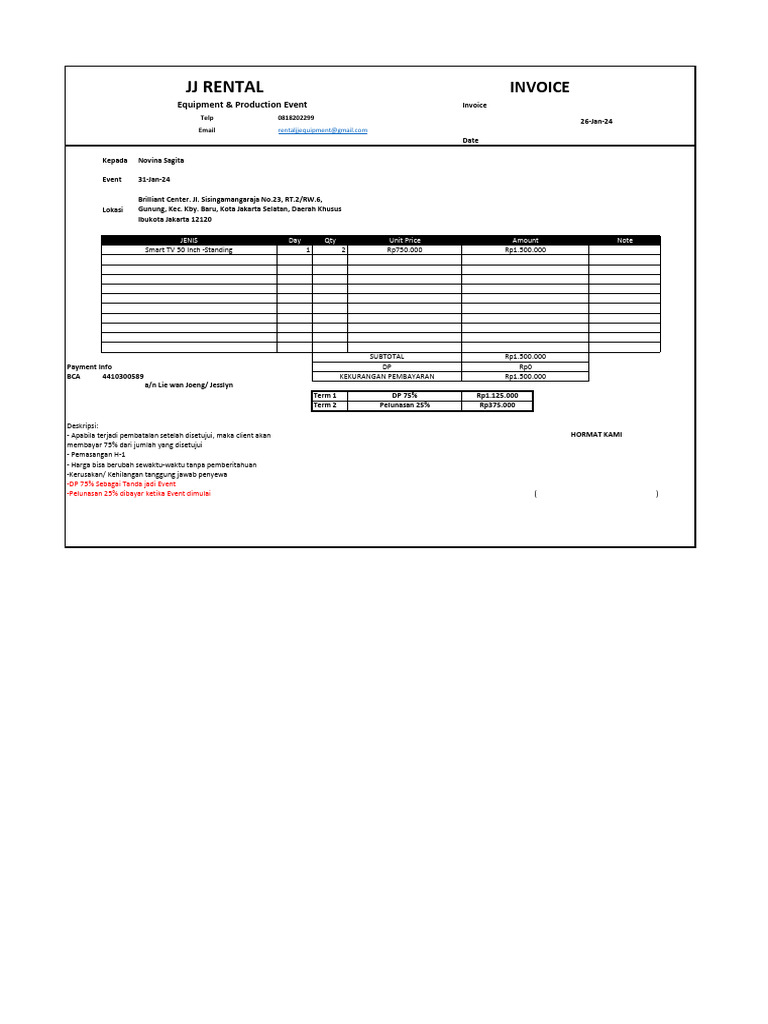 Invoice Novina Sagita LED TV 50 Inch Briliant Center Kebayoran | PDF