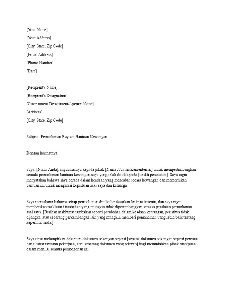 Surat Rayuan Bantuan | PDF
