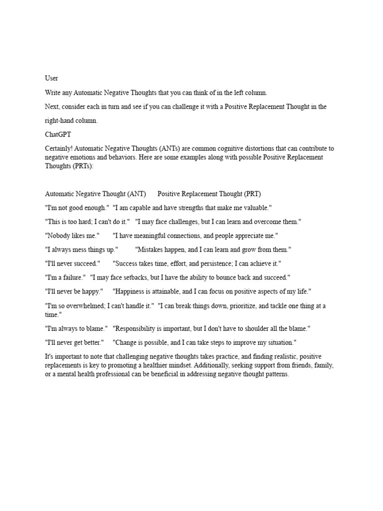 Negative Thoughts | PDF