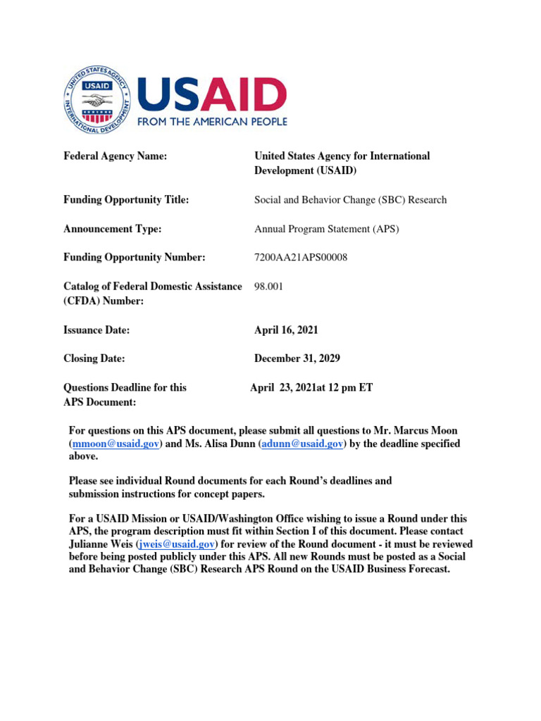 SBC APS No. 7200AA21APS00008 | PDF | United States Agency For ...