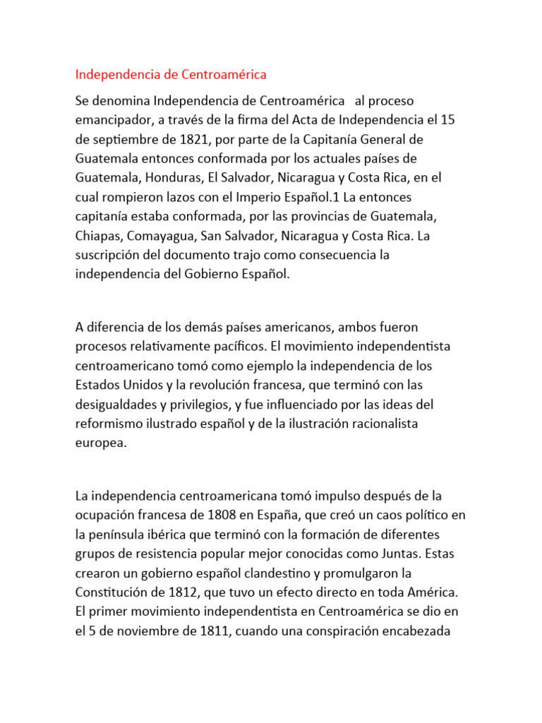 Independencia de Centroamérica | PDF | América del Norte | America latina