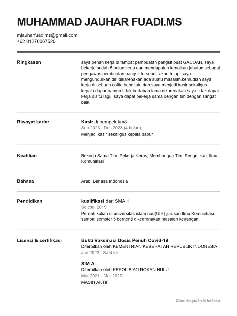 MFUADIMS Resume JobStreet | PDF