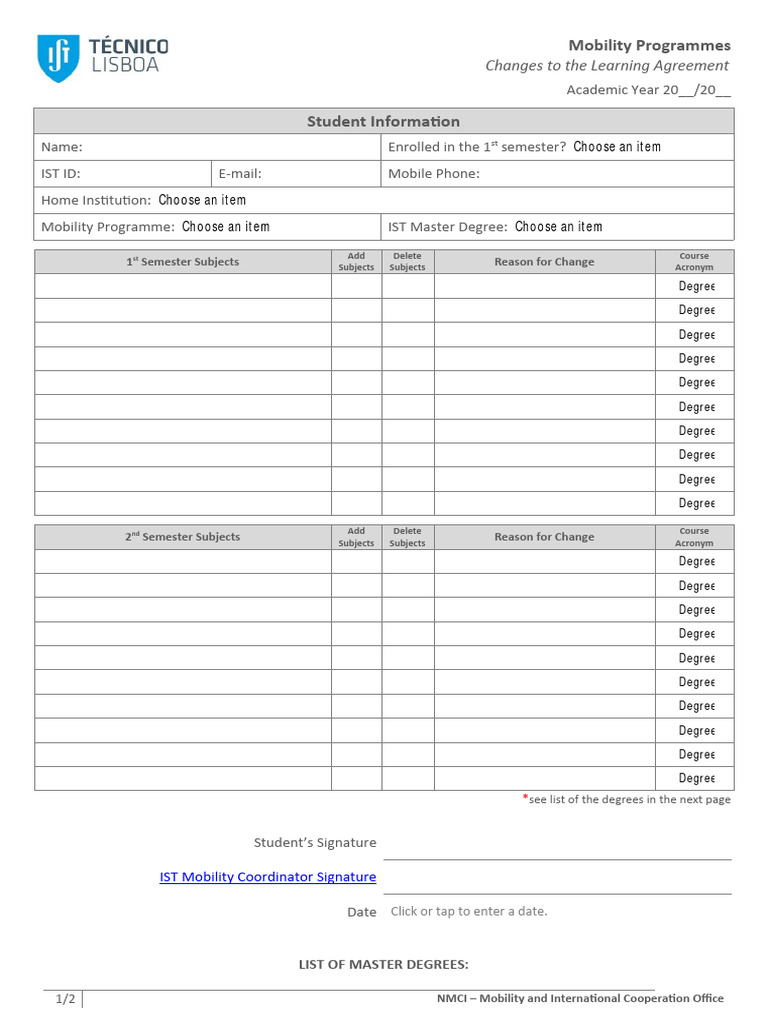 Outside Europe in 002 Changes To Learning Agreement | PDF | Engineering | Academic Degree