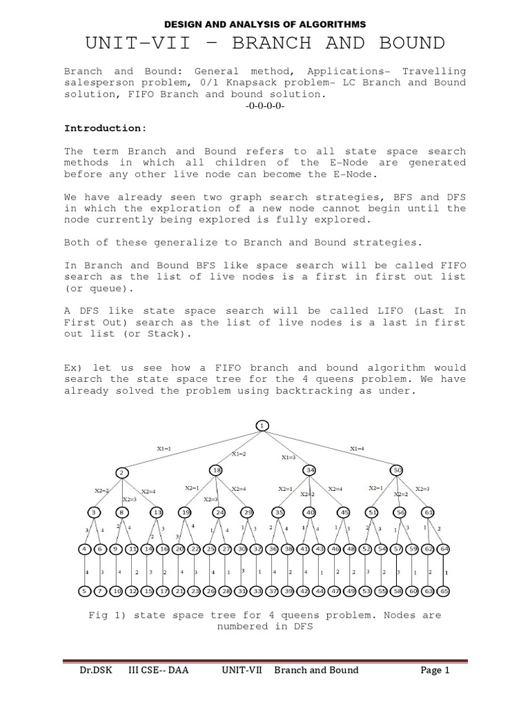 DAA Unit 7 Branch and Bound | PDF | Applied Mathematics | Algorithms And Data Structures