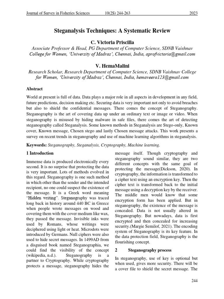 Steganalysis Techniques A Systematic Review 2023 | PDF | Cryptography | Computer Science
