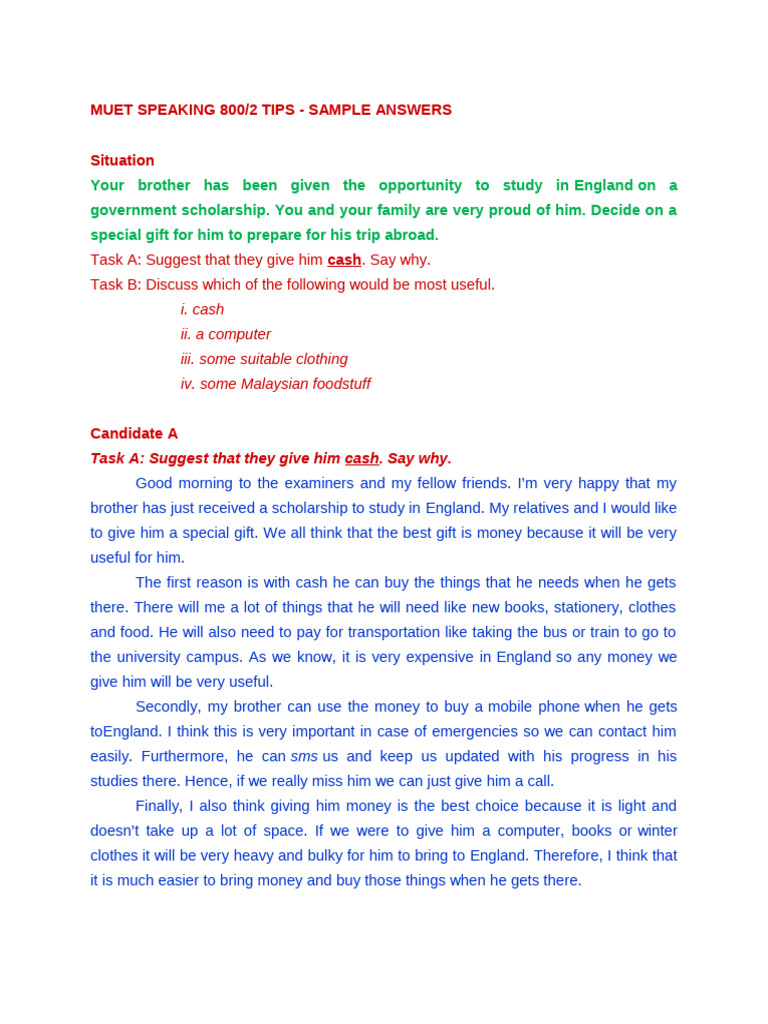 Sample Speaking Question & Answer (Full Format) | PDF | Laptop | Clothing