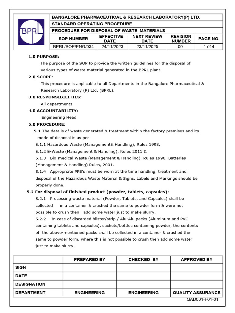 Sop BPRL Waste | PDF | Waste | Waste Management