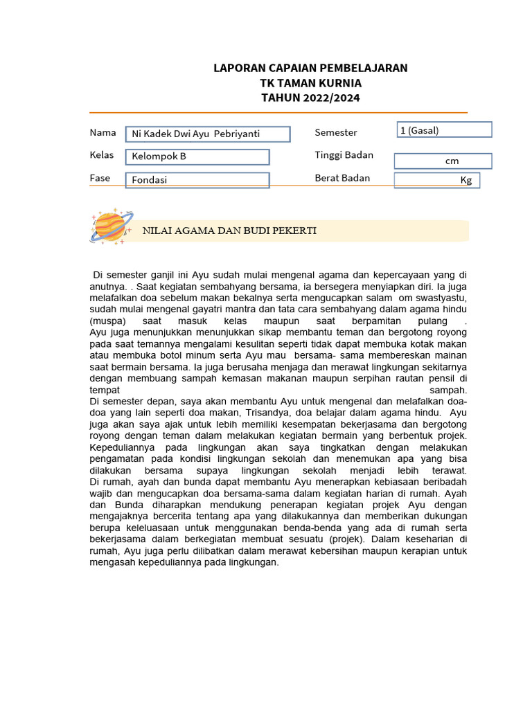 Laporan Capaian Pembelajaran | PDF