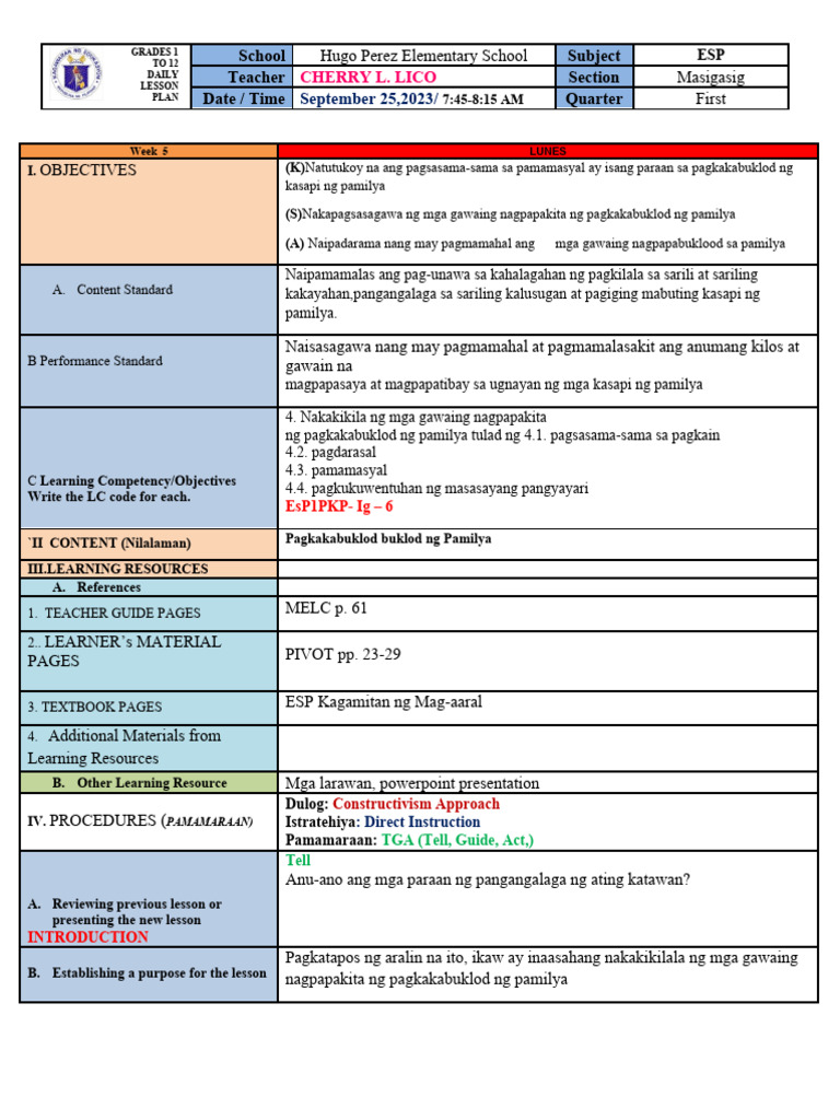 DLP ESP 1st Quarter Week 5 | PDF