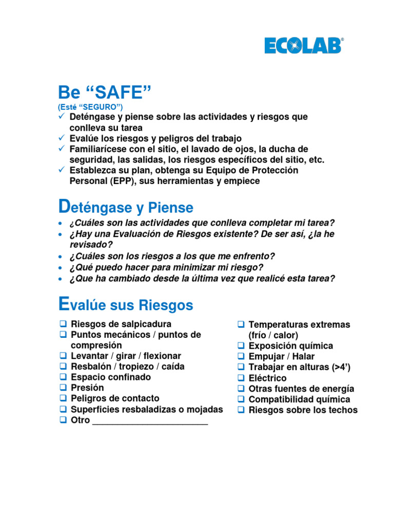 Be SAFE Card - LA Spanish pdf | PDF