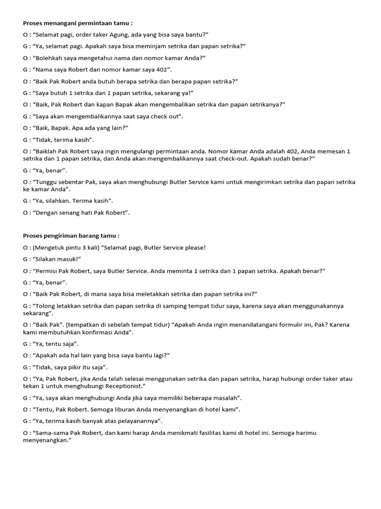Contoh Percakapan Order Taker Dan Tamu | PDF