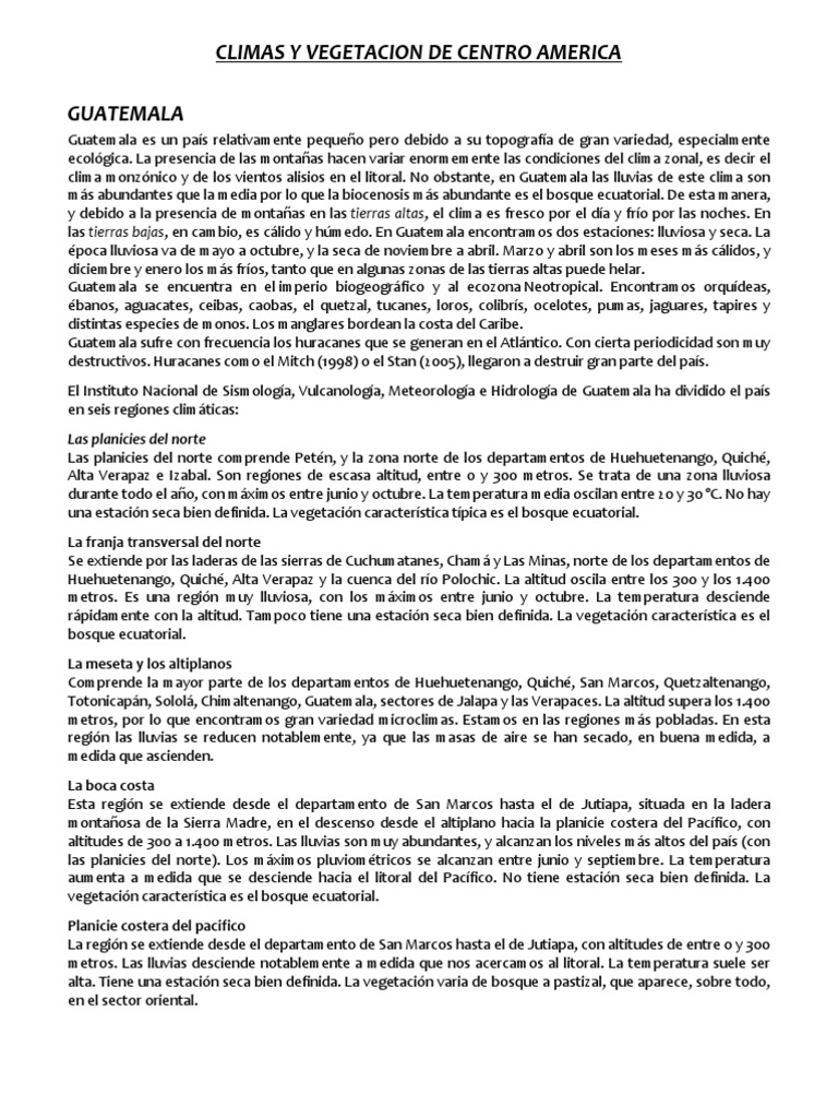 Climas y Vegetación en Centroamérica | PDF | Zona tropical | Clima