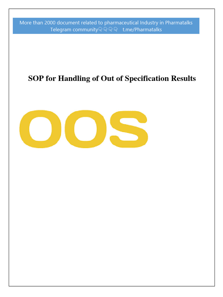 SOP for Out of Specification Handling | PDF | Specification (Technical ...