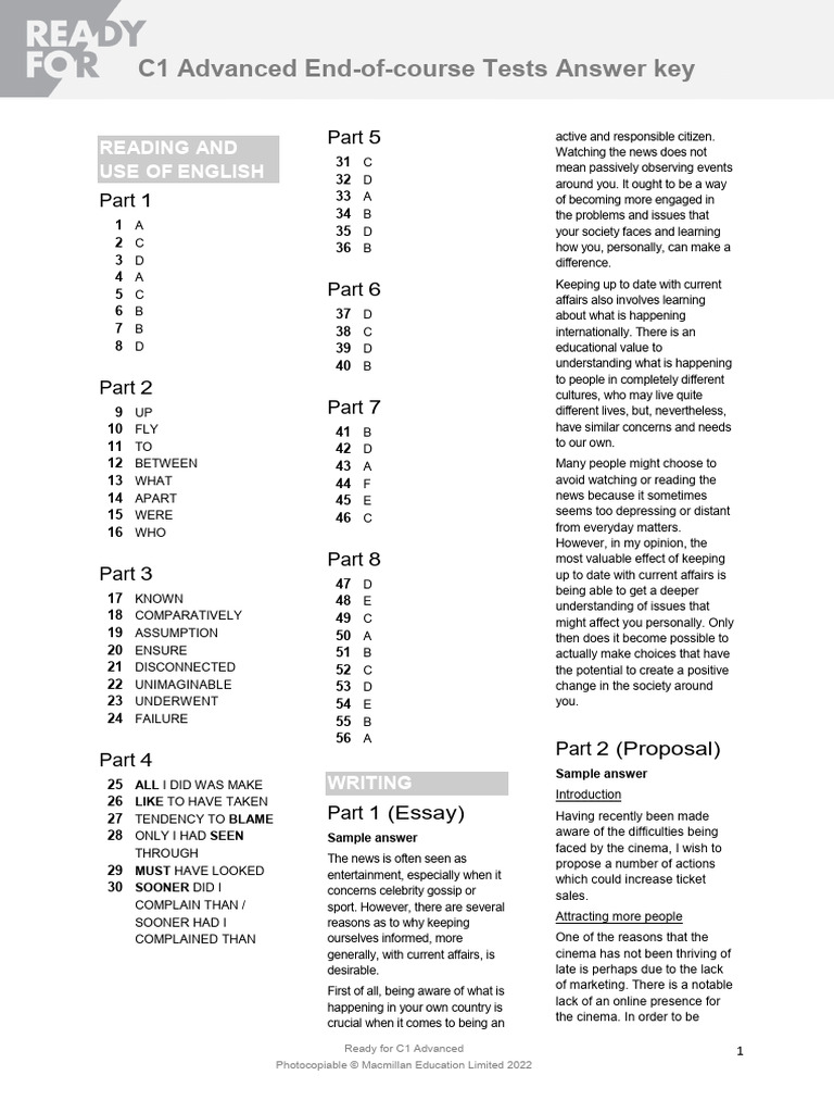 RfC1A TG End-Of-Course Answer Key | PDF