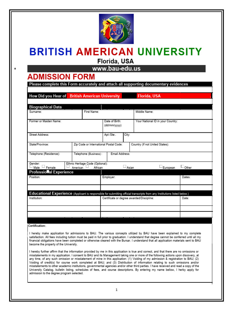 Admission Form | PDF | Doctor Of Philosophy