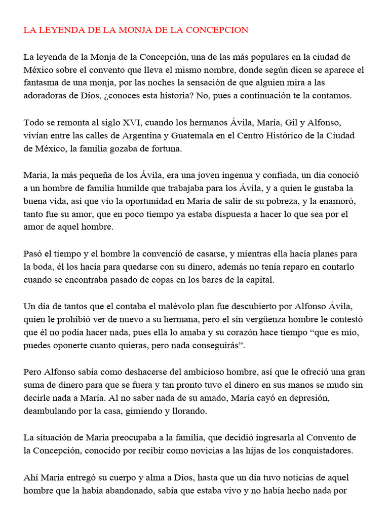 A Leyenda de La Monja de La Concepción | PDF | Amor
