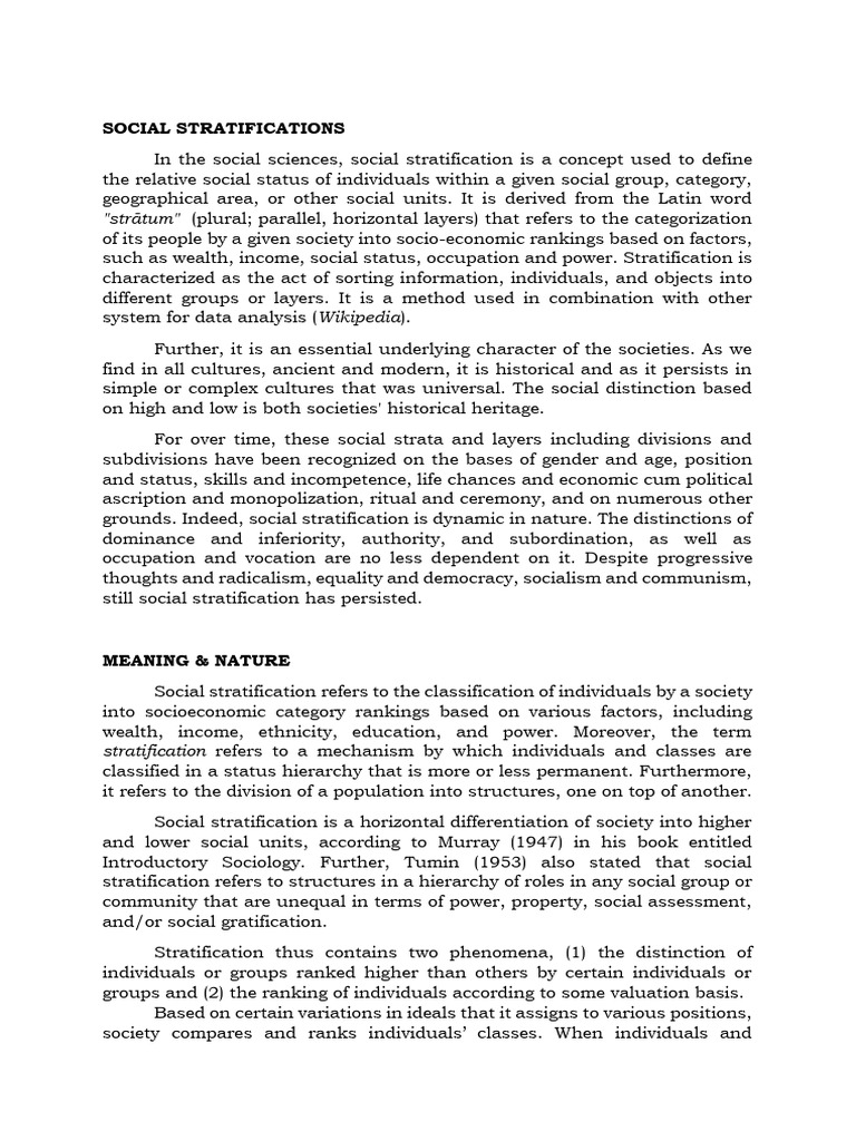 Understanding Social Stratification | PDF | Social Stratification ...