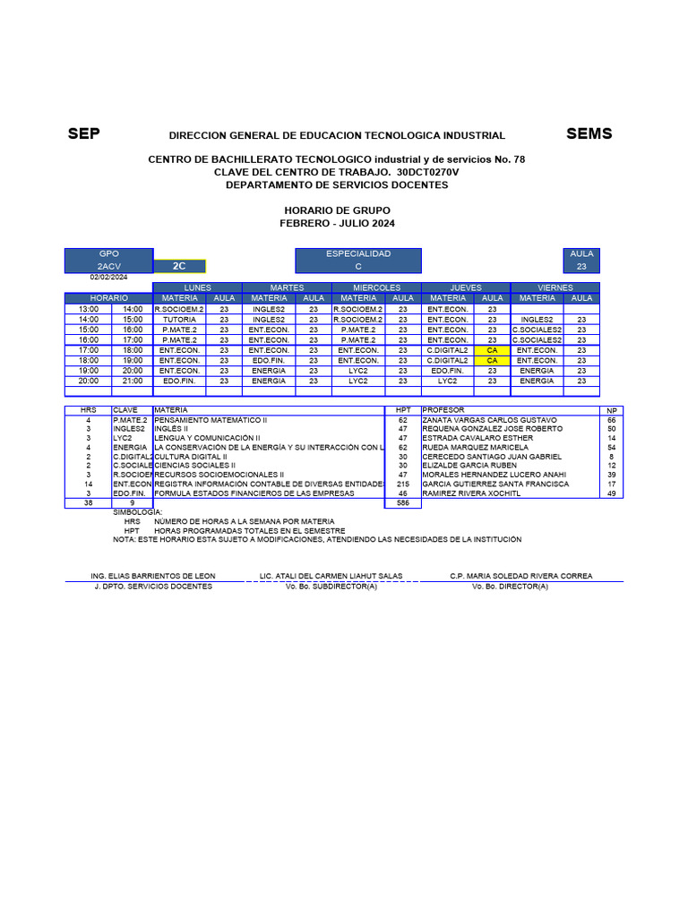 Horarios Grupos 2-2023 - Vesp | PDF