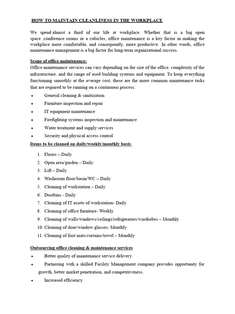 Workplace Cleanliness Maintenance Guide | PDF | Business