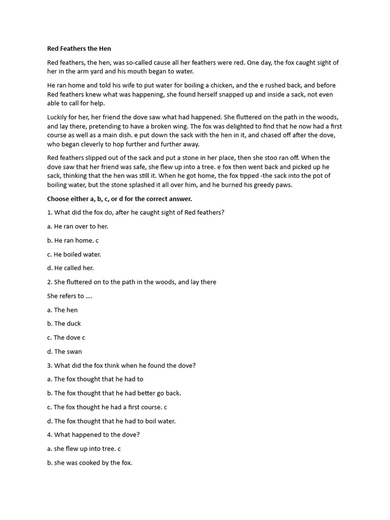 Red Feathers The Hen Narrative | PDF | Giraffe