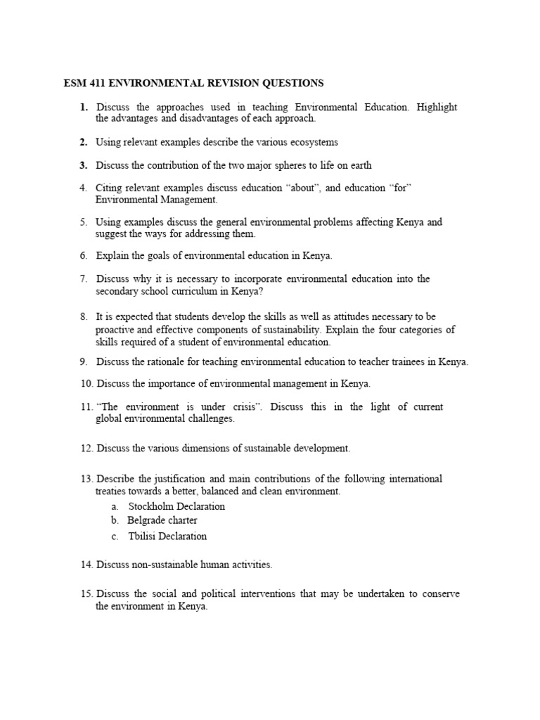 Esm 410 Revision Question | PDF | Sustainability | Sustainable Development