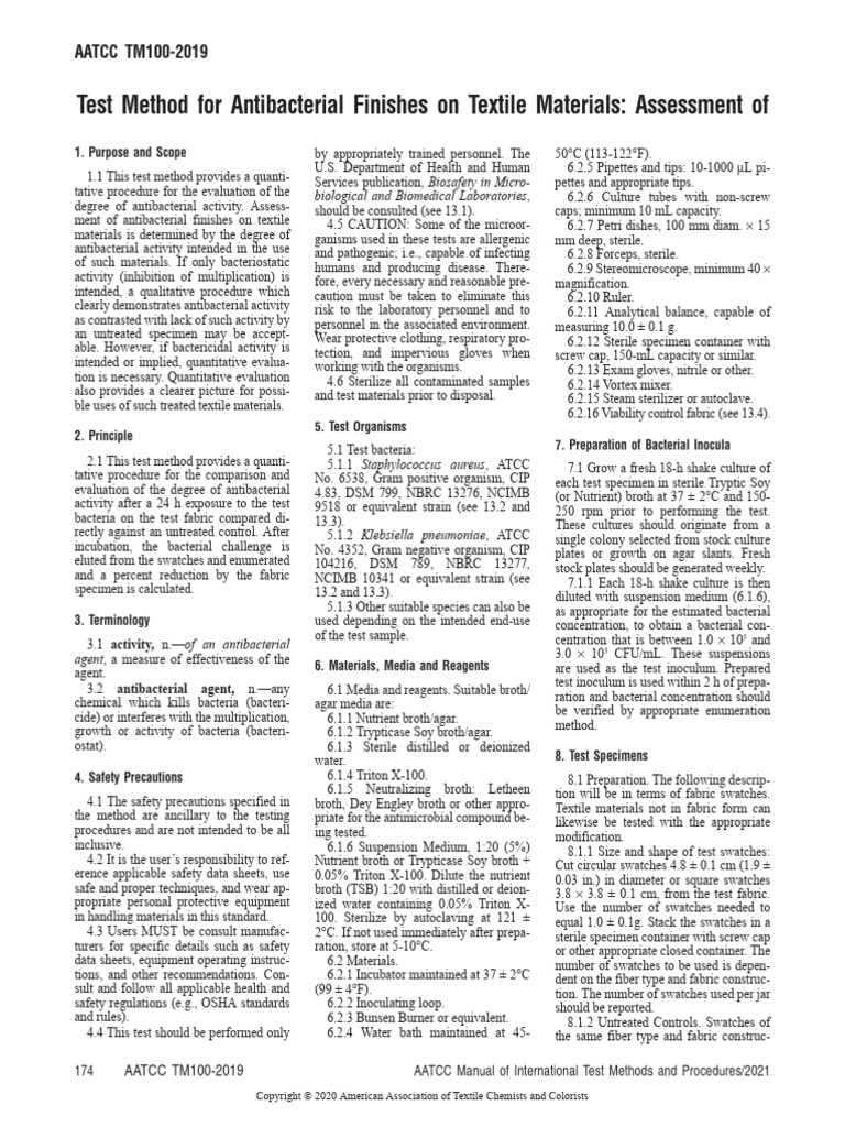 Aatcc TM100 | PDF | Bacteria | Textiles