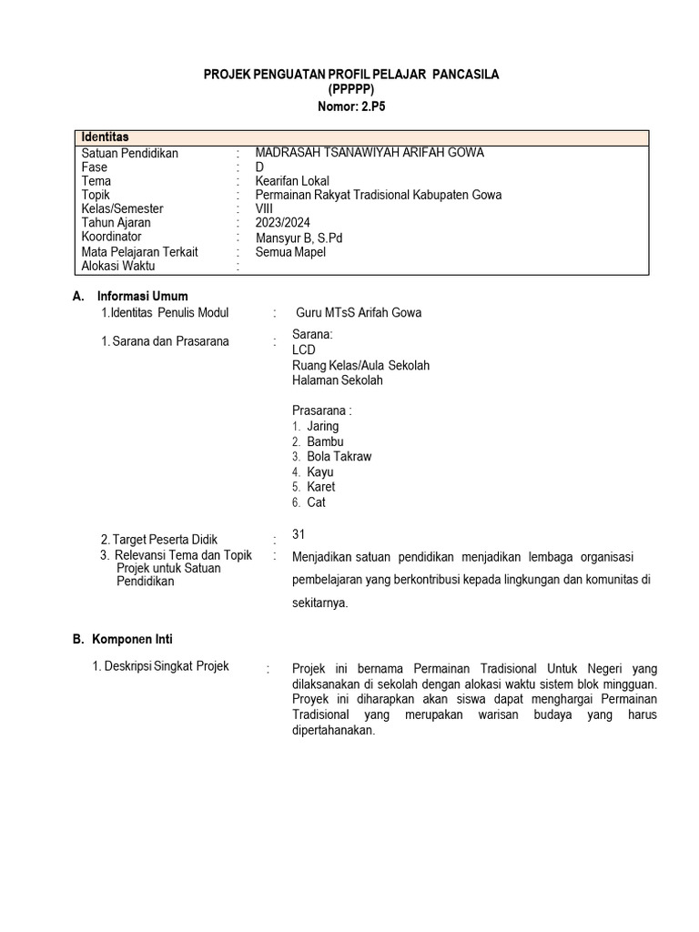 Modul P5 Tema II Kelas 8 Dimensi Kearifan Lokal | PDF
