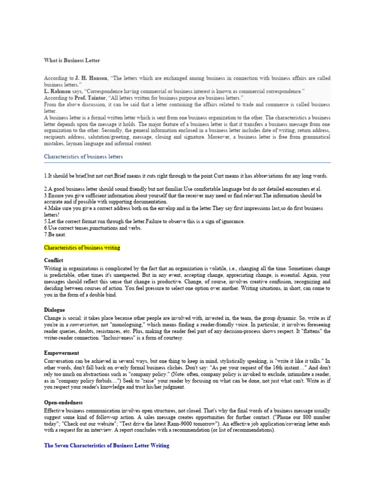 Business Letter | PDF | Paragraph | Résumé