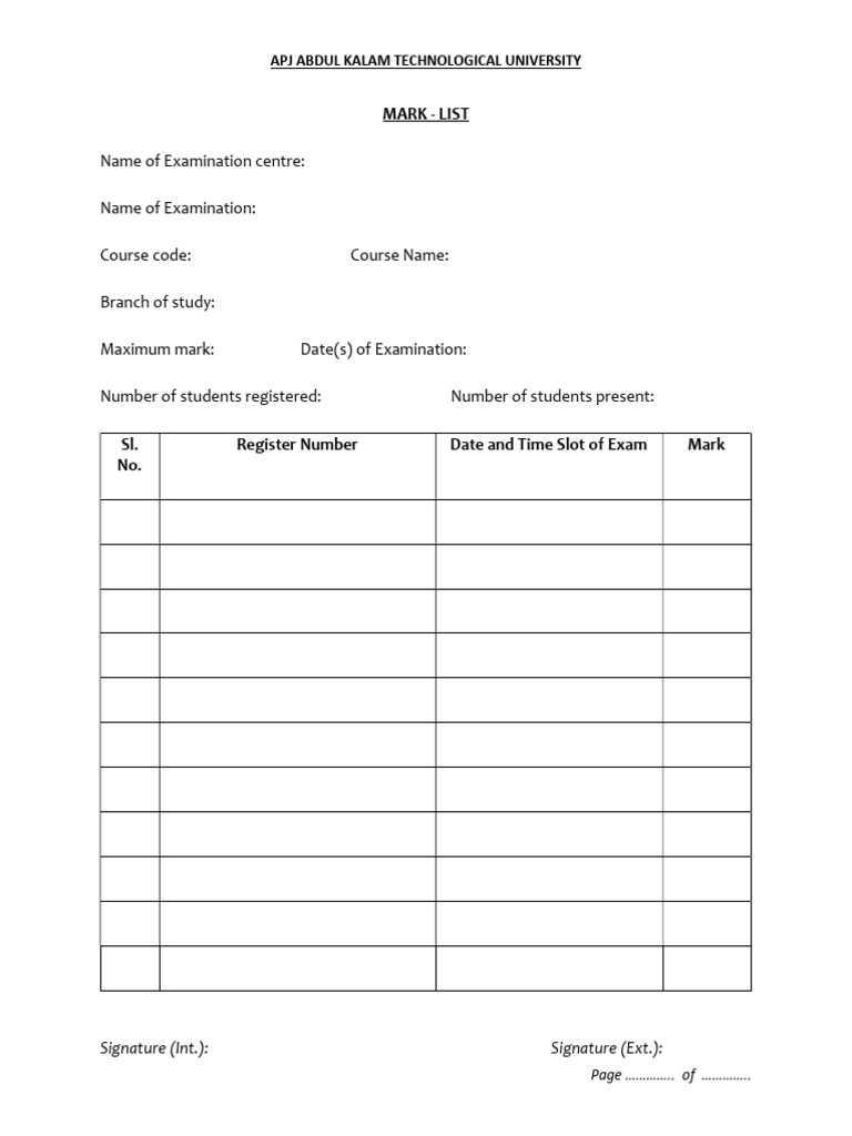 KTU Lab Exam Mark List Template | PDF | Business