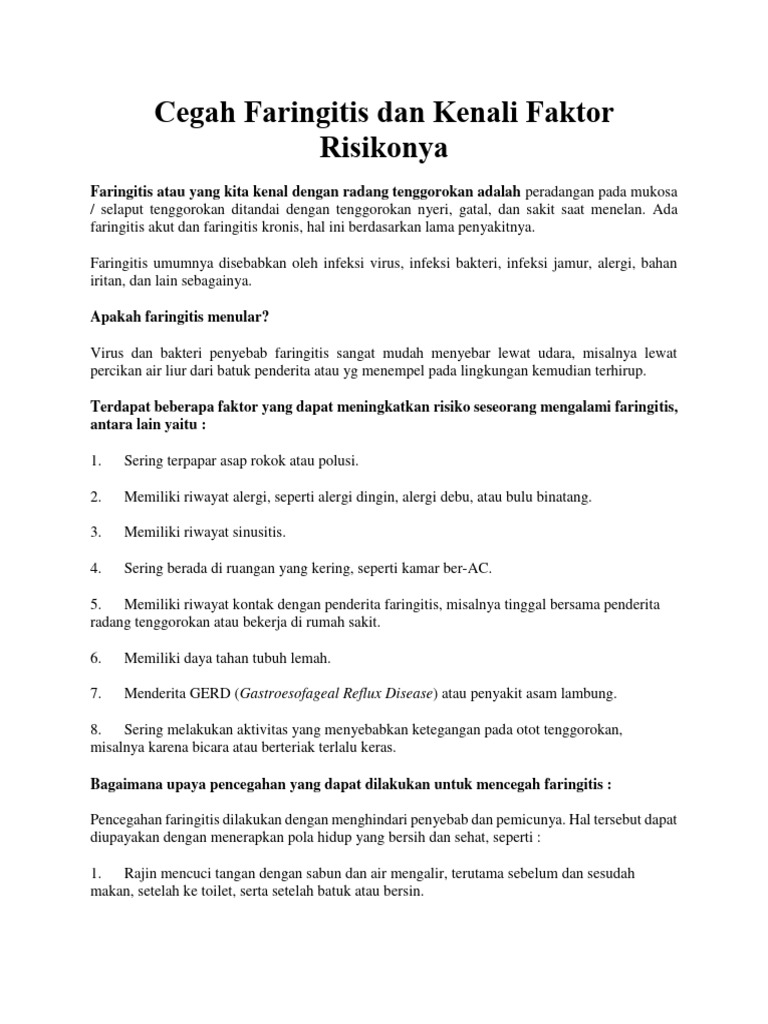 Cegah Faringitis Dan Kenali Faktor Risikonya PDF | PDF