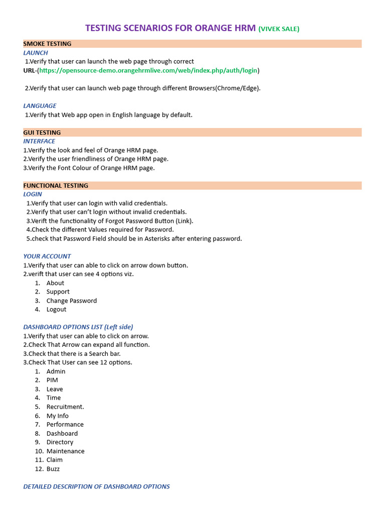 Testing Scenarios For Orange HRM | PDF | World Wide Web | Internet & Web
