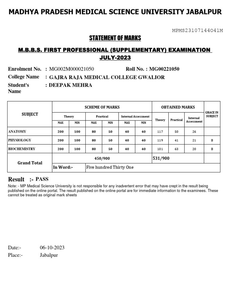 MPMSU MBBS FirstProf New | PDF