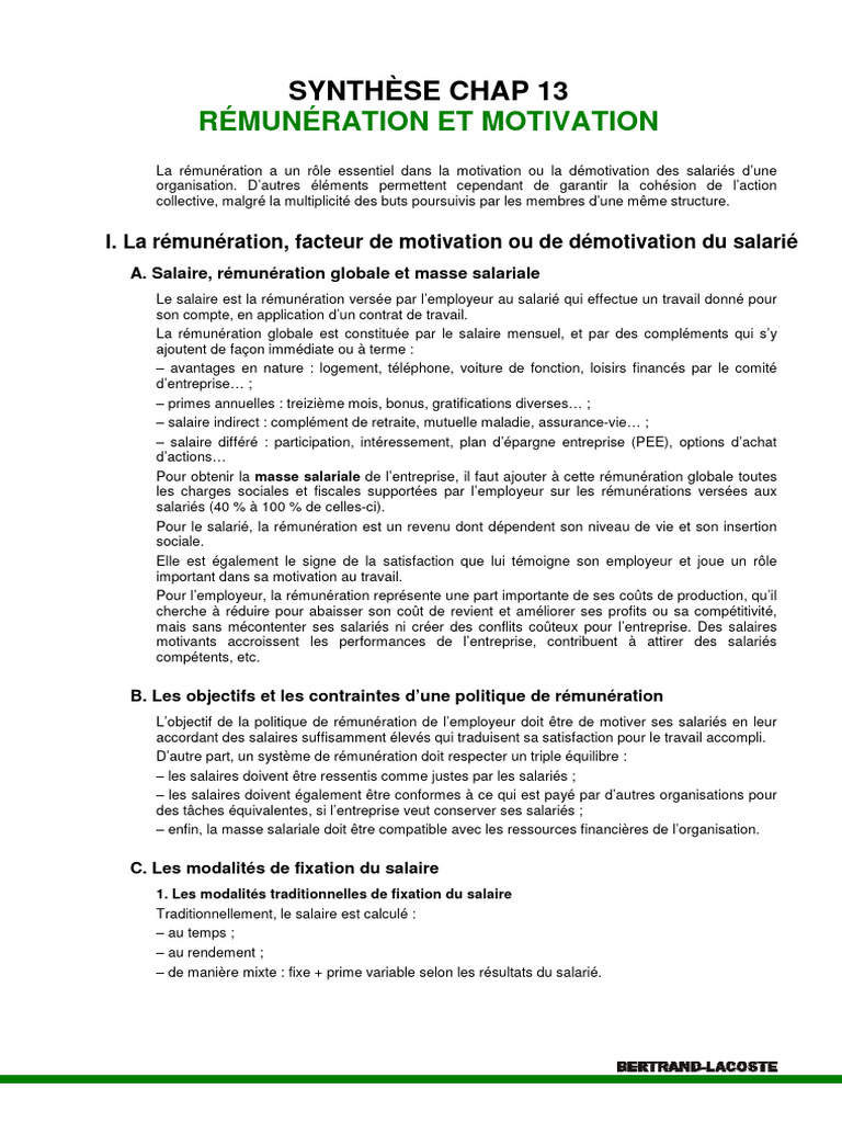 Rémunération et Motivation des Salariés | PDF | Salaires | Motivation