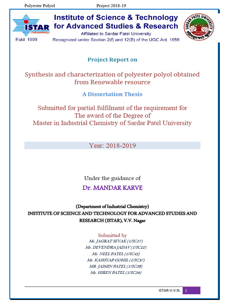 JAGRAT SEVAK - Project For Polymer | PDF | Polyurethane | Polyester