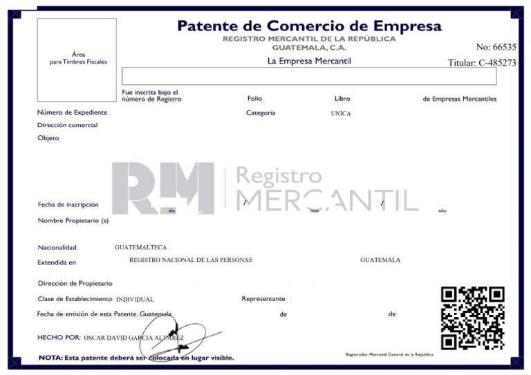 Patente de Comercio para Llenar | PDF