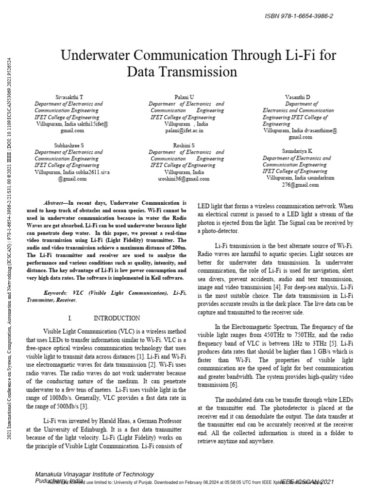 Underwater Communication Through Li-Fi For Data Transmission | Download ...
