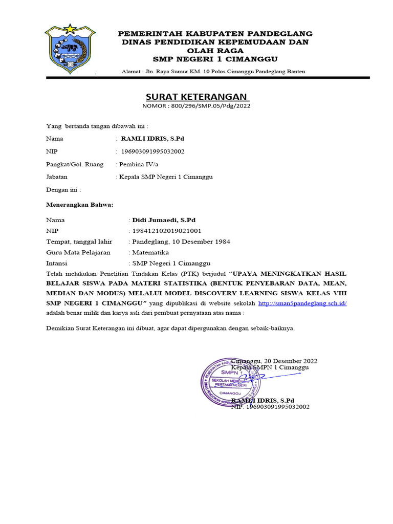 Surat Keterangan Publikasi PTK | PDF