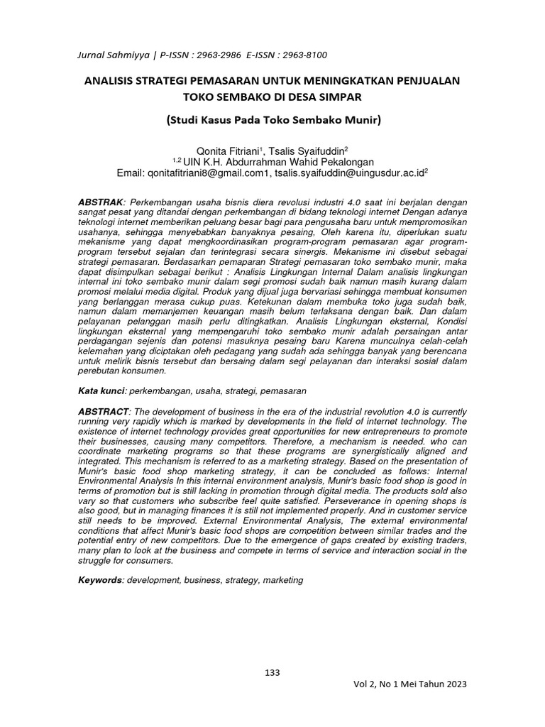 Analisis Strategi Pemasaran Untuk Meningkatkan Penjualan Toko Sembako ...