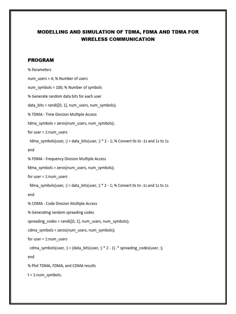 Modelling and Simulation of Tdma, Fdma and Tdma For Wireless Communication | PDF | Channel ...