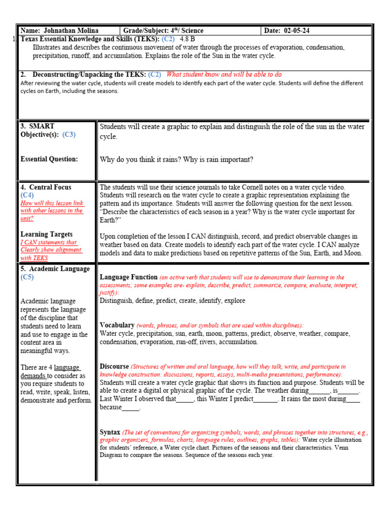 Edtpa Lesson Plan Guide LPG Teks 4 | Download Free PDF | Cognition | Cognitive Science