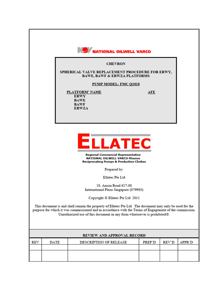Chevron Spherical Valve Replacement Procedure Draft | PDF | Pump | Valve
