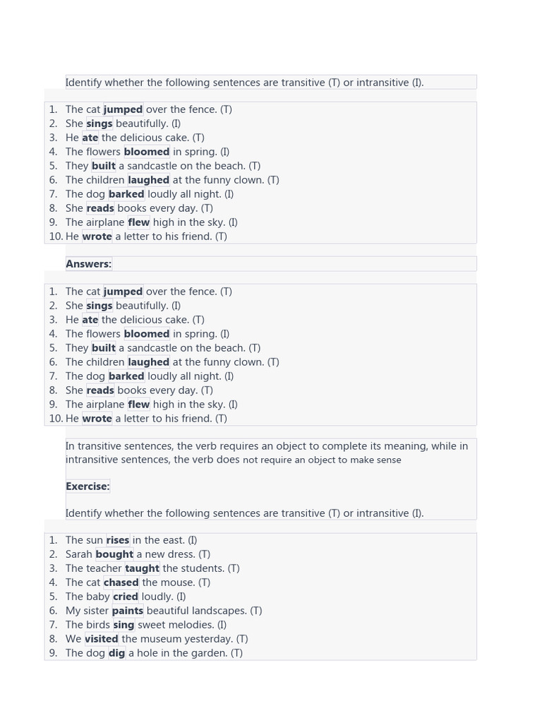 GR 5 Term 2identify Whether The Following Sentences Are Transitive | PDF