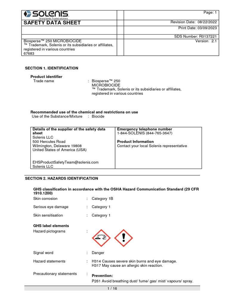 Biosperse 250 Pail 25L Us | PDF | Chemical Substances | Materials