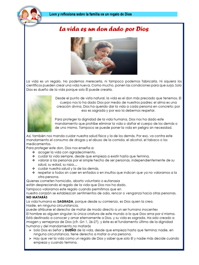 FICHA de TRABAJO RELIGION | PDF | Vida | Dios