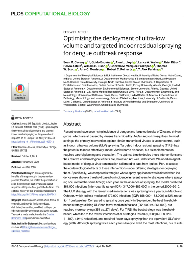 Cavany Et Al 2020 | PDF | Mosquito | Zika Fever