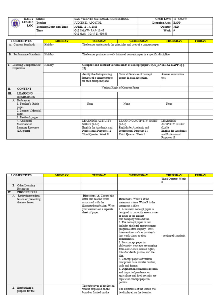 Eapp - Q3-Week9 - DLL | PDF | Learning | Teachers