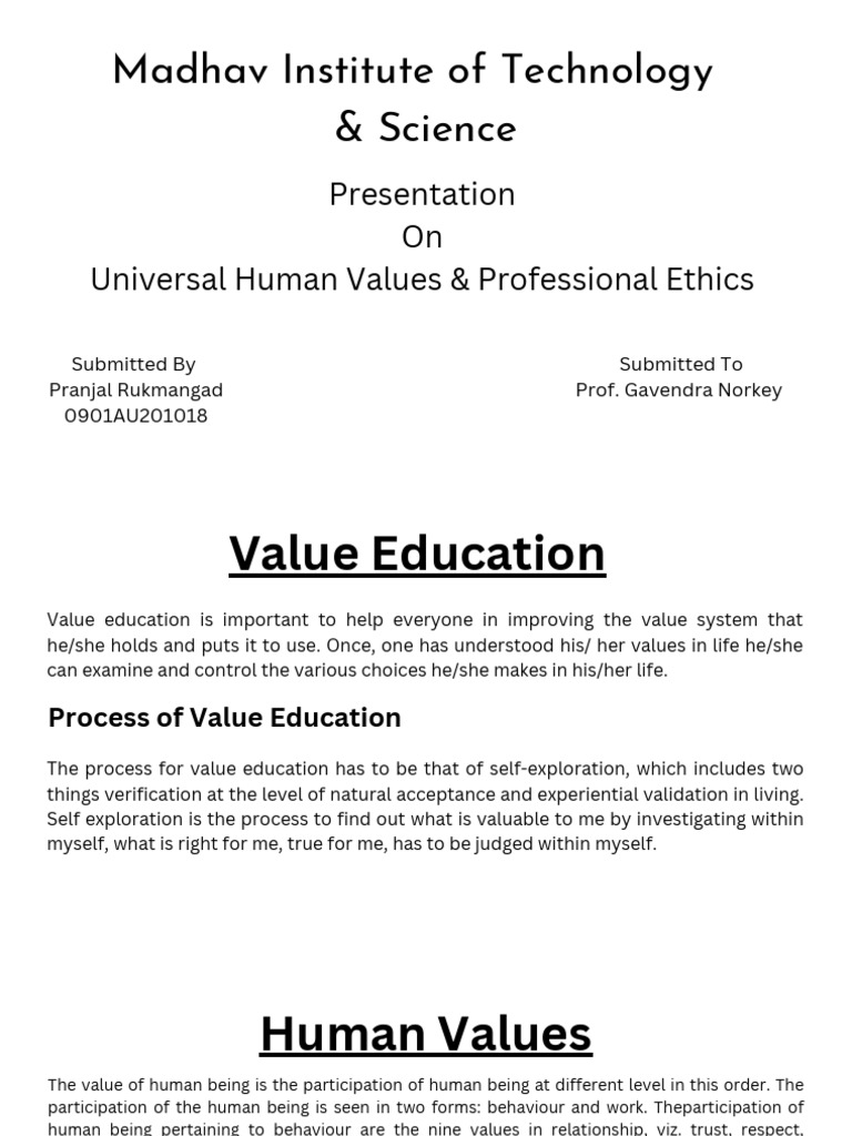 Universal Human Values & Ethics | PDF | Experience | Self
